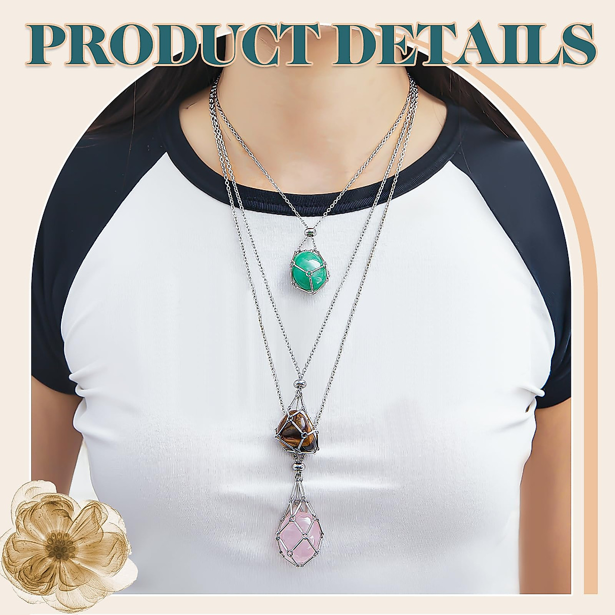 Tondiamo 3 Pcs Adjustable Crystal Necklace Holder Cage Empty Stone Holder Necklace Crystal Cage Stand for Women Jewelry DIY(Platinum)