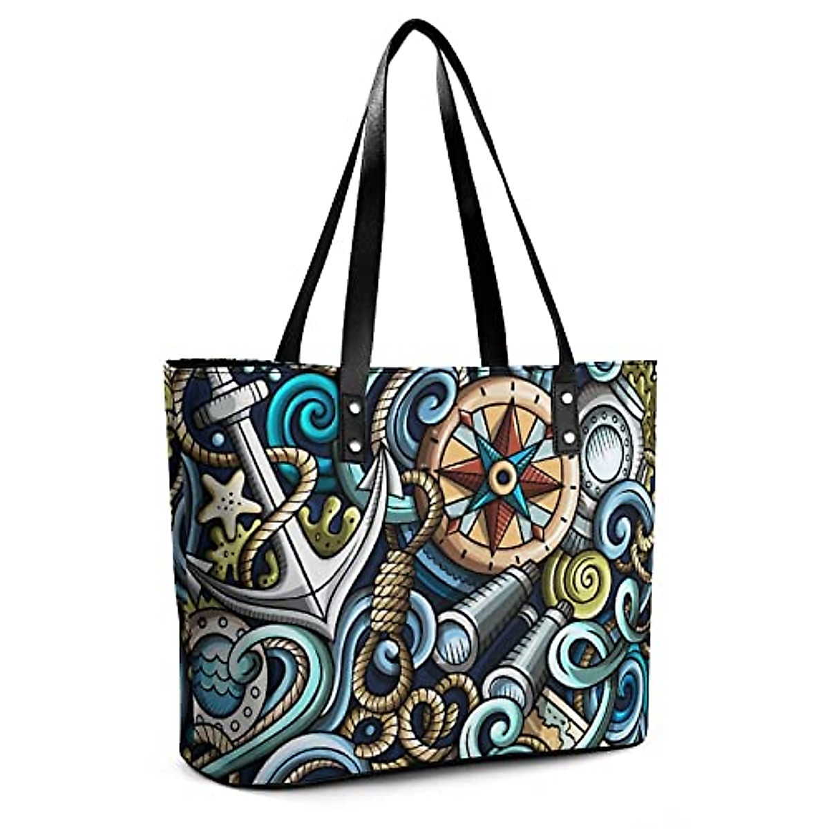 Womens Handbag Doodles Pattern Leather Tote Bag Top Handle Satchel Bags For Lady