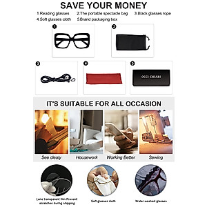 OCCI CHIARI 1.5 Reading Glasses Women Oversized Durable Reader 150(1.0 1.25 1.5 1.75 2.0 2.25 2.5 2.75 3.0 3.5 4.0) Large Frame