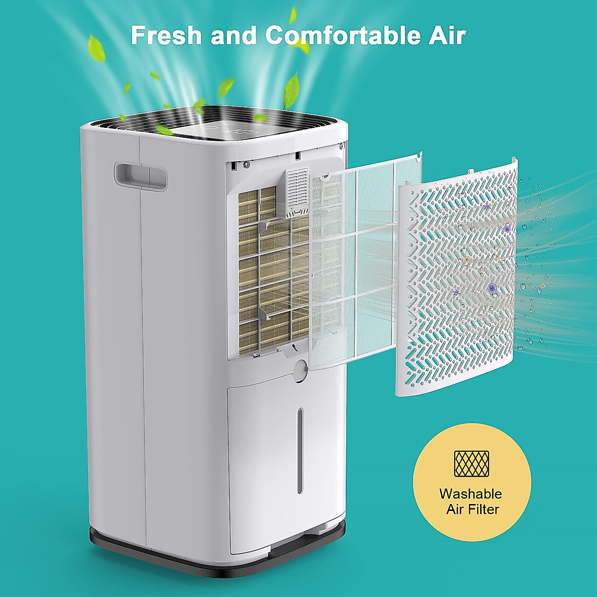 Kesnos 5000 Sq. Ft Large Dehumidifier for Home with Drain Hose and 1.19 Gallons Water Tank - Intelligent Touch Control and Low Noise, 24 Hr Timer Ideal for Basements, Bedrooms, Bathrooms, Laundry Rooms