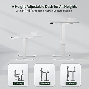 FEZIBO Corner Standing Desk, 48 Inches L Shaped Standing Desk, Electric Stand Up Corner Desk, Home Office Sit Stand Desk with White Top and White Frame