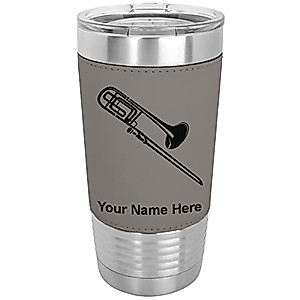 LaserGram 20oz Vacuum Insulated Tumbler Mug, Trombone, Personalized Engraving Included (Faux Leather, Gray)