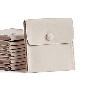 PandaSew Microfiber Jewelry Pouch, 20pcs 8x8cm Luxury Small Jewelry Gift Bag Package Snap Button with Divider Beige