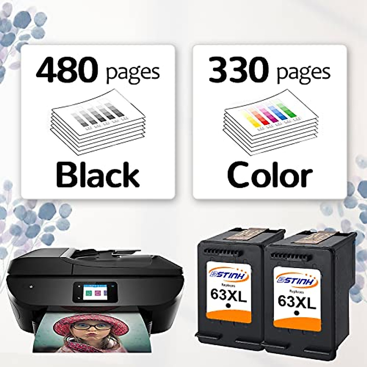 BSTINK Remanufactured Ink Cartridge Replacement for HP 63XL 63 XL Compatible with HP OfficeJet 3830 4650 5255 Envy 4520 4512 4516 Deskjet 1112 3630 3634 3639 3632 2132 Printer,2 Black