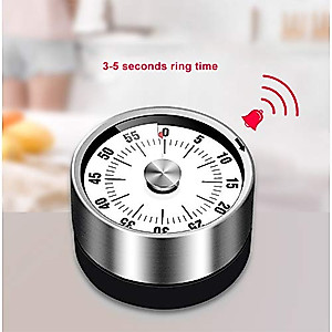Home Timer Student Learning Office Countdown Timer Mechanical Stainless Steel Kitchen Timing Tool Reminder (White)