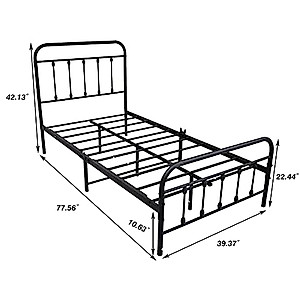DUMEE Metal Twin Bed Frame with Vintage Headboard and Footboard Sturdy Premium Steel Slat Support No Box Spring Needed, Textured Black