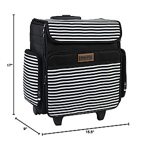 Everything Mary Rolling Craft Bag, Black & White Stripe - Papercraft Tote with Wheels for Scrapbook & Art Storage - Organizer Case for IRIS Boxes, Supplies, and Accessories - for Teachers & Medical