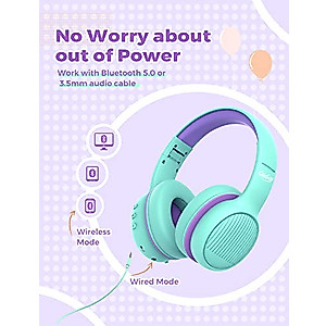 gorsun Premium Kids Headphones with 85/94dB Volume Limited, Wireless Headphones for Kids for School, Kids Bluetooth Headphones Over Ear with Built-in Microphone, Wired/Wireless, Adjustable (Green)