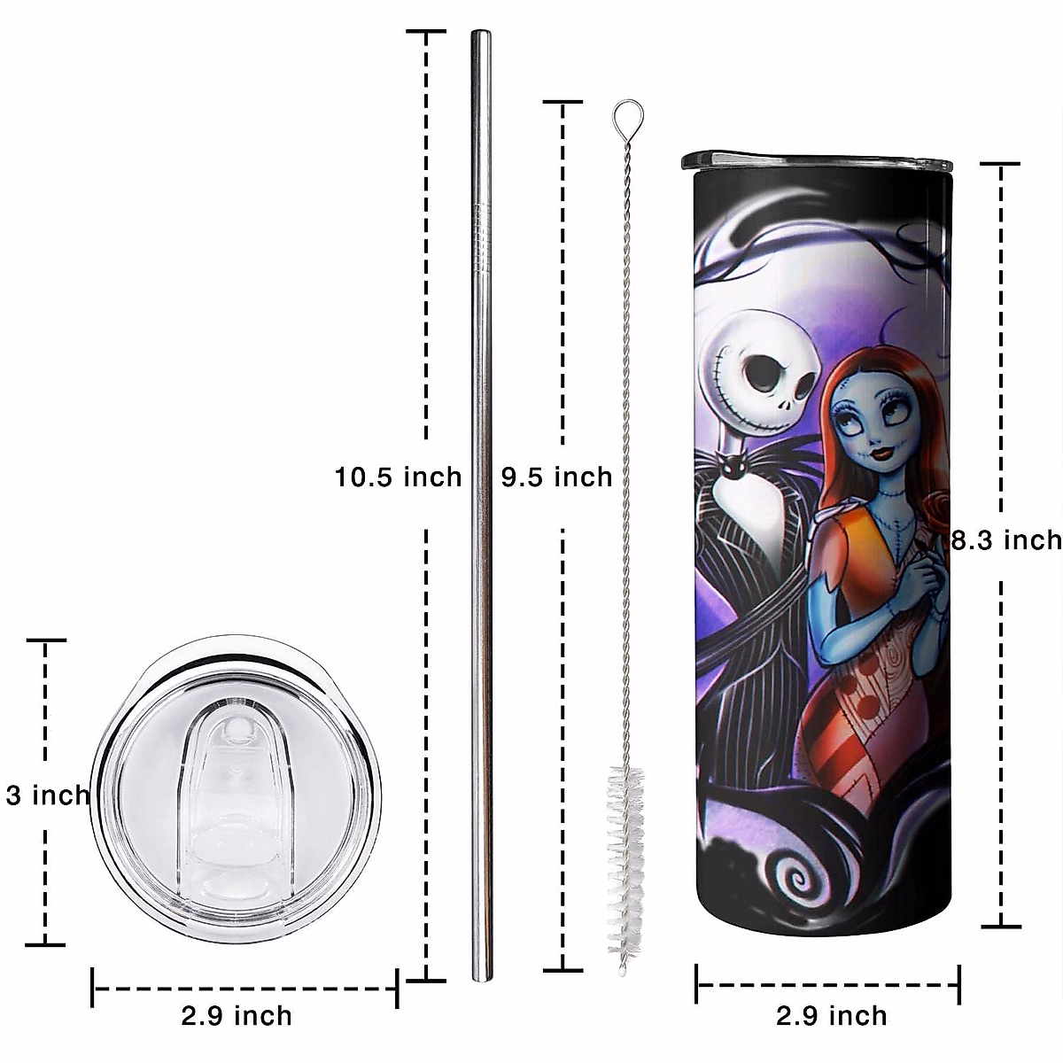 20oz Stainless Steel Tumbler with Lid and Straw,Christmas Gifts for Movie Lovers Skinny Travel Mug Tumbler Cup with Cleaning Brush Movie Fans Gift