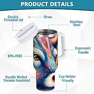 Nexawaveo Stainless Steel Tumbler with Handle and Straw Psychedelic Bull Colorful Dots Fits in Standard Cup Holder Iced Coffee Cups for Smoothie Cocktail Beer Soda Fruit Juice