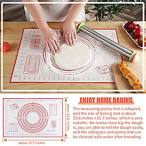 RJUN Stainless Steel Rolling Pin with Thickness Rings and Pastry Mat Set for Baking Cookie Chapati Fondant Dough Pastry Pizza Pie Crust