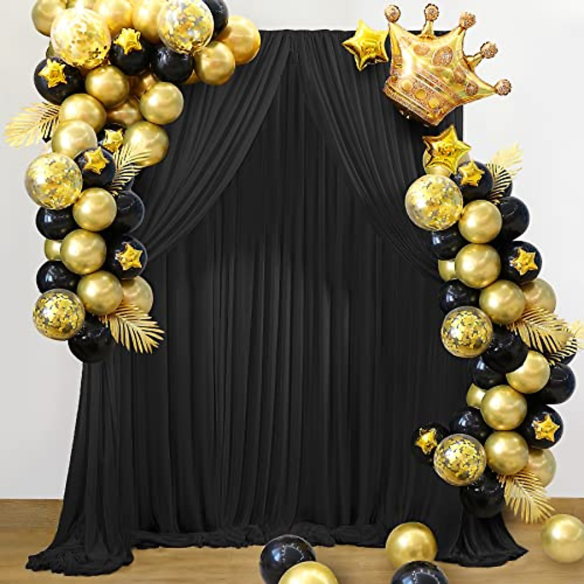 10 ft x 20 ft Wrinkle Free Black Backdrop Curtain Panels, Polyester Photography Backdrop Drapes, Wedding Party Home Decoration Supplies