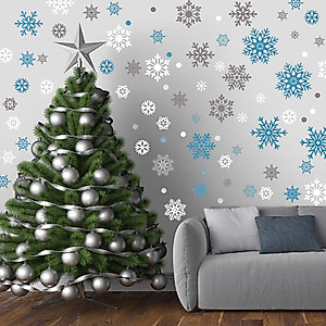 Tenare 305 Pieces Christmas Wall Decals Snowflakes Wall Stickers Christmas Silver and Winter Theme Snowflakes Decals Winter Wall Decals Removable Home Decoration for Christmas Party