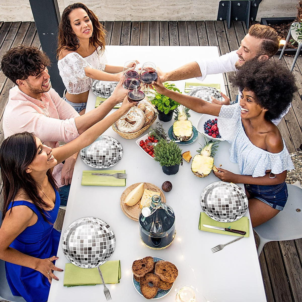 96 Pieces Disco Plates and Napkins Disco Ball Plates Disco Birthday Party Paper Plates 70s Tableware Set Birthday Party Supplies Silver Napkins Hip Hop Baby Shower Party Decorations for 24 Guests