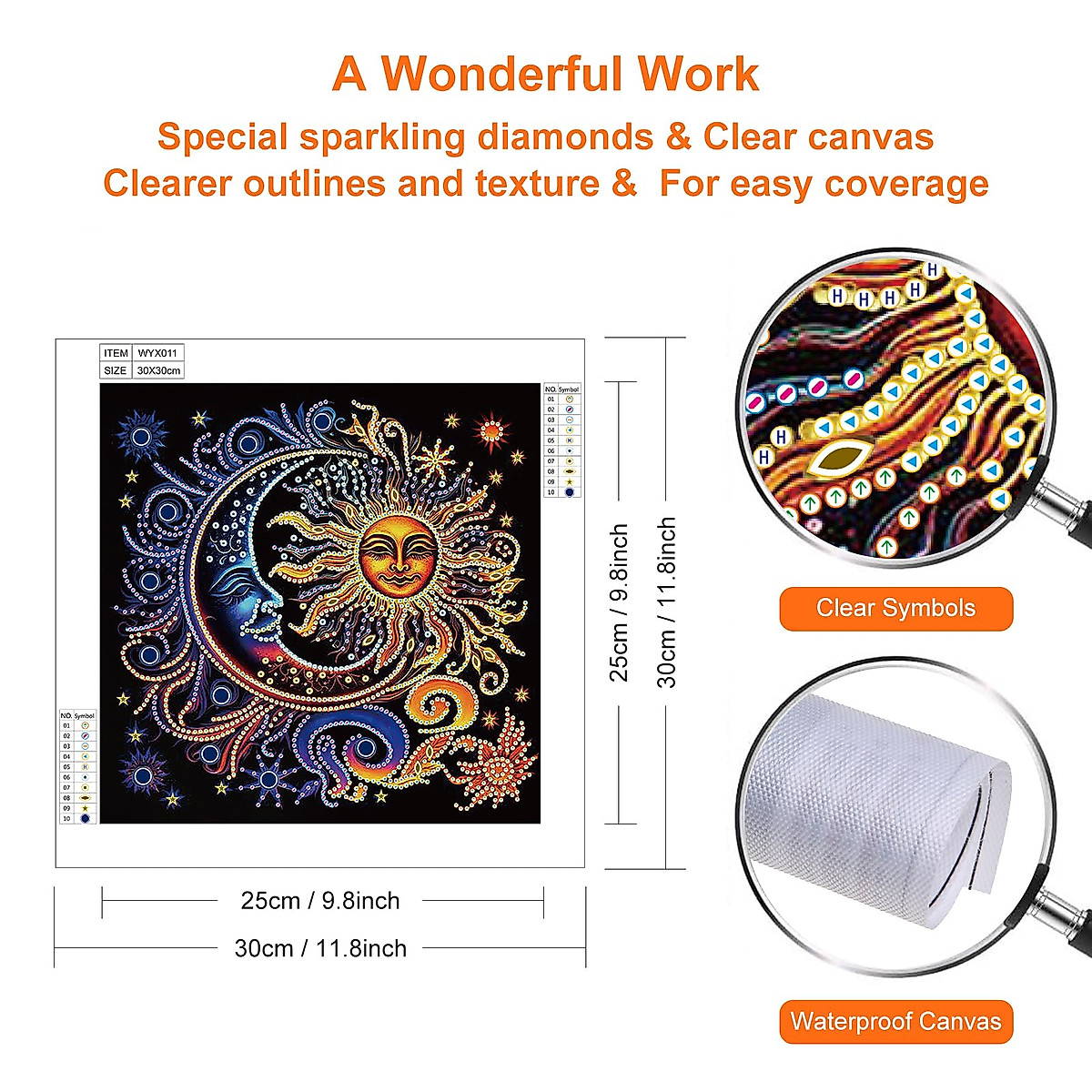 Stalente Diamond Painting Kits for Adults, 5D Special Shape Diamond Art Kits for Beginners, Crystal Rhinestones Diamond Painting for Home Wall Decoration Gift 12×12inch, Sun and Moon