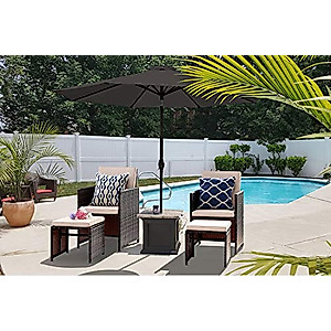 Homall 5 Pieces Patio Conversation Sofa Set Outdoor Wicker Sectional Furniture Sets with Patio Umbrella, Rattan Chair with Ottoman, Storage Table for Backyard, Garden, Porch (Beige)