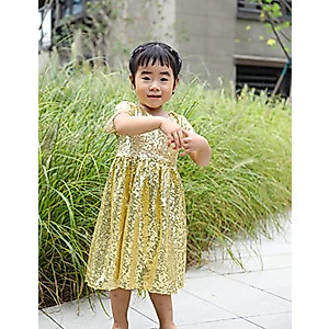 Cilucu Flower Girl Dress Baby Toddlers Sequin Dress Kids Party Dress Bridesmaid Wedding Gown Birthday Dress Gold 2T-3T