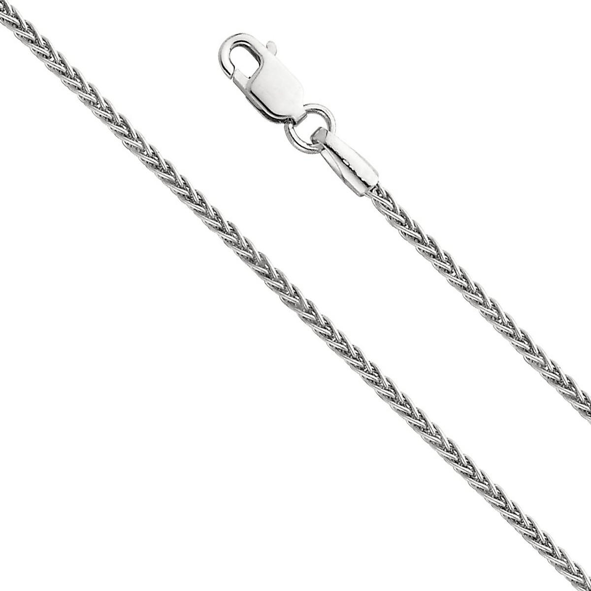 Wellingsale 14k White Gold Solid 1.3mm Round Wheat Chain Necklace - 16"