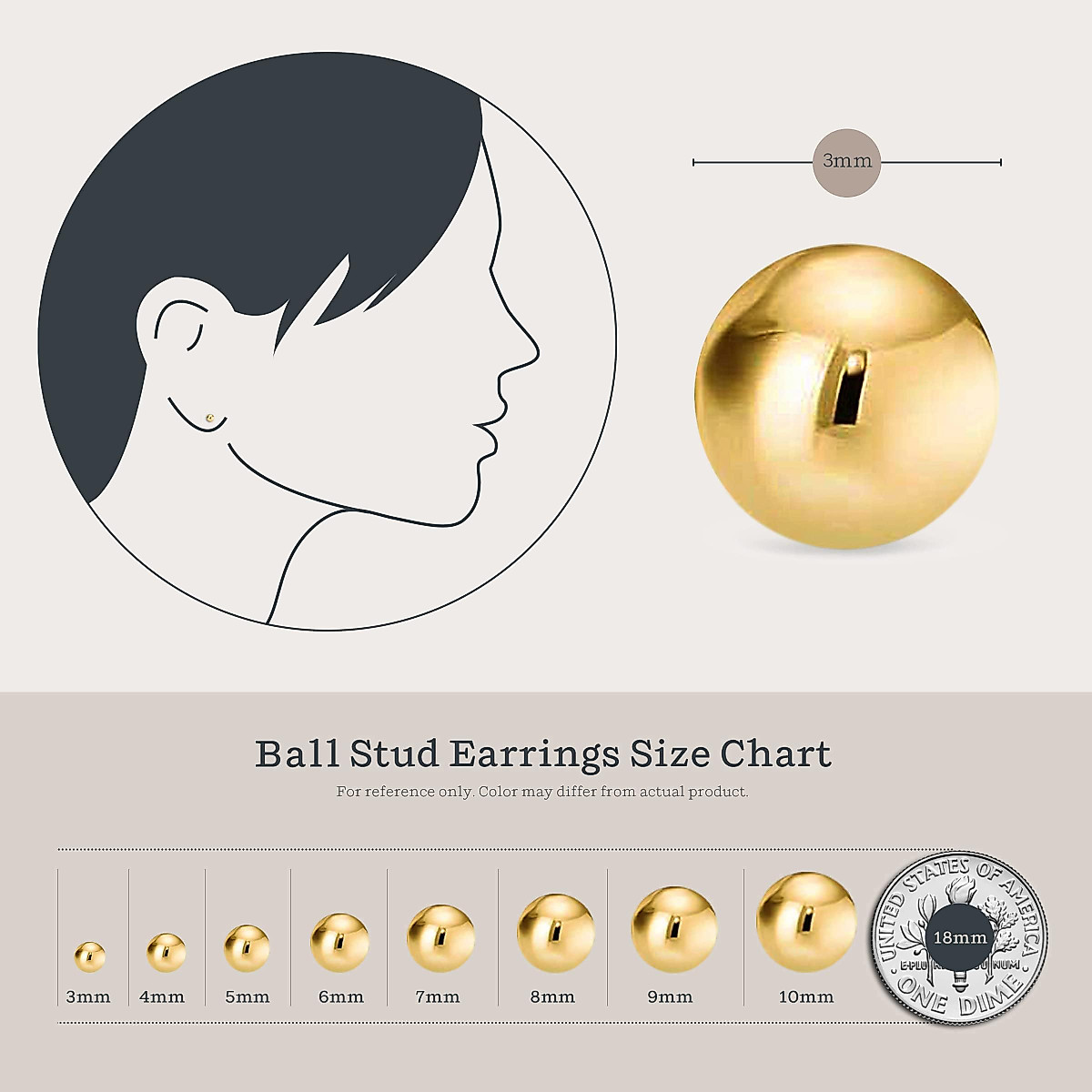 14K Gold Filled Earrings Round Ball Gold Studs Earrings for Women Gold Earrings | 3mm