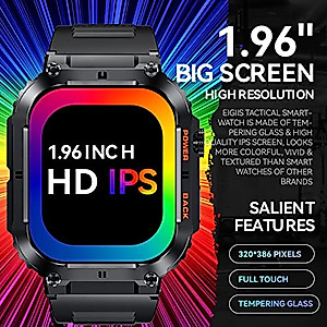Military Smart Watches for Men Bluetooth Call 1.96" HD Big Screen Rugged Smartwatch Compatible with iPhone Android Phone 100+ Sports Modes Fitness Tracker Heart Rate Sleep Monitor Tactical Watch