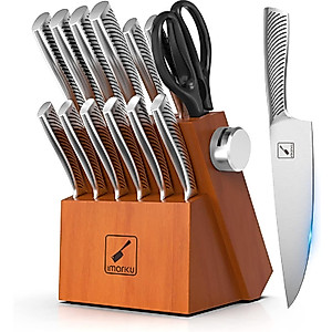 imarku Knife Set with Block for Kitchen, 14PCS High Carbon Stainless Steel Knife Set, One-piece Dishwasher Safe Kitchen Knives Set, Chef Knife Set with Built-in Sharpener, Non-slip Ergonomic Handle
