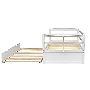 Harper & Bright Designs Daybed with Trundle and Side Foldable Table, Wood Twin Size Sofa Bed Frame with Wood Slat Support, Twin Bed Frame for Bedroom, Living Room (White)
