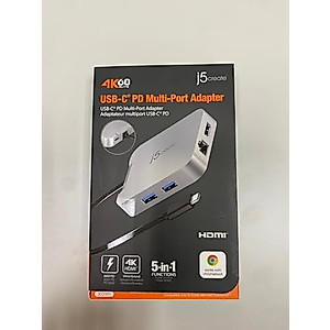j5create USB C Hub - 4K 60Hz HDMI, 100W PD, 2 x USB-A, Ethernet | for Steam Deck, MacBook, ChromeBook, XPS, Surface Pro (JCD391)