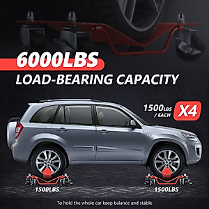 DNA MOTORING 4-Pack Tire Wheel Dolly Vehicle Wheels Dollies Movers Skates Car Tire Repair Slide Tools, 6000 lbs Capacity, Red,TOOLS-00298