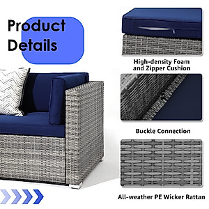 Yangming 7 Piece Outdoor Patio Furniture Sets, Outdoor Sectional Furniture with Tempered Glass Table and Cushion, Rattan Chairs Wicker Couch Conversation Set for Deck, Backyard, Porch, Lawn, Garden