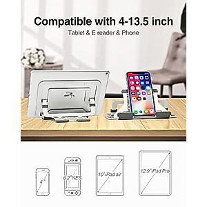 elitehood Aluminum Tablet Stand Holder, Adjustable Portable Desktop Holder Dock, 7.9" Wide - Foldable and Slim iPad Stand Compatible with iPad Pro 12.9, 11, Air 4, Mini 6, iPhone, Kindle, Cell Phone