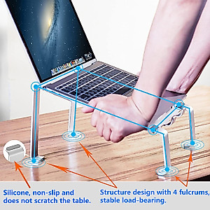LIIAMOAR Laptop Stand, Aluminum Computer Riser, Ergonomic Laptops Elevator for Desk, Metal Holder Compatible with 10 to 17.3 Inches Notebook Computer, (Silver)