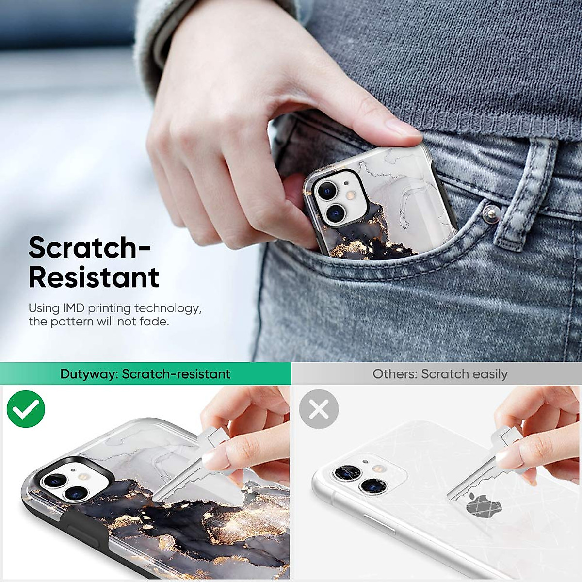 Dutyway for iPhone 11 Case, Protective Gold Sparkle Glitter Slim Fit Cover for Men & Women, Hard PC Full-Body Shockproof Rugged Bumper Protective Case for Apple iPhone 11 6.1 inch