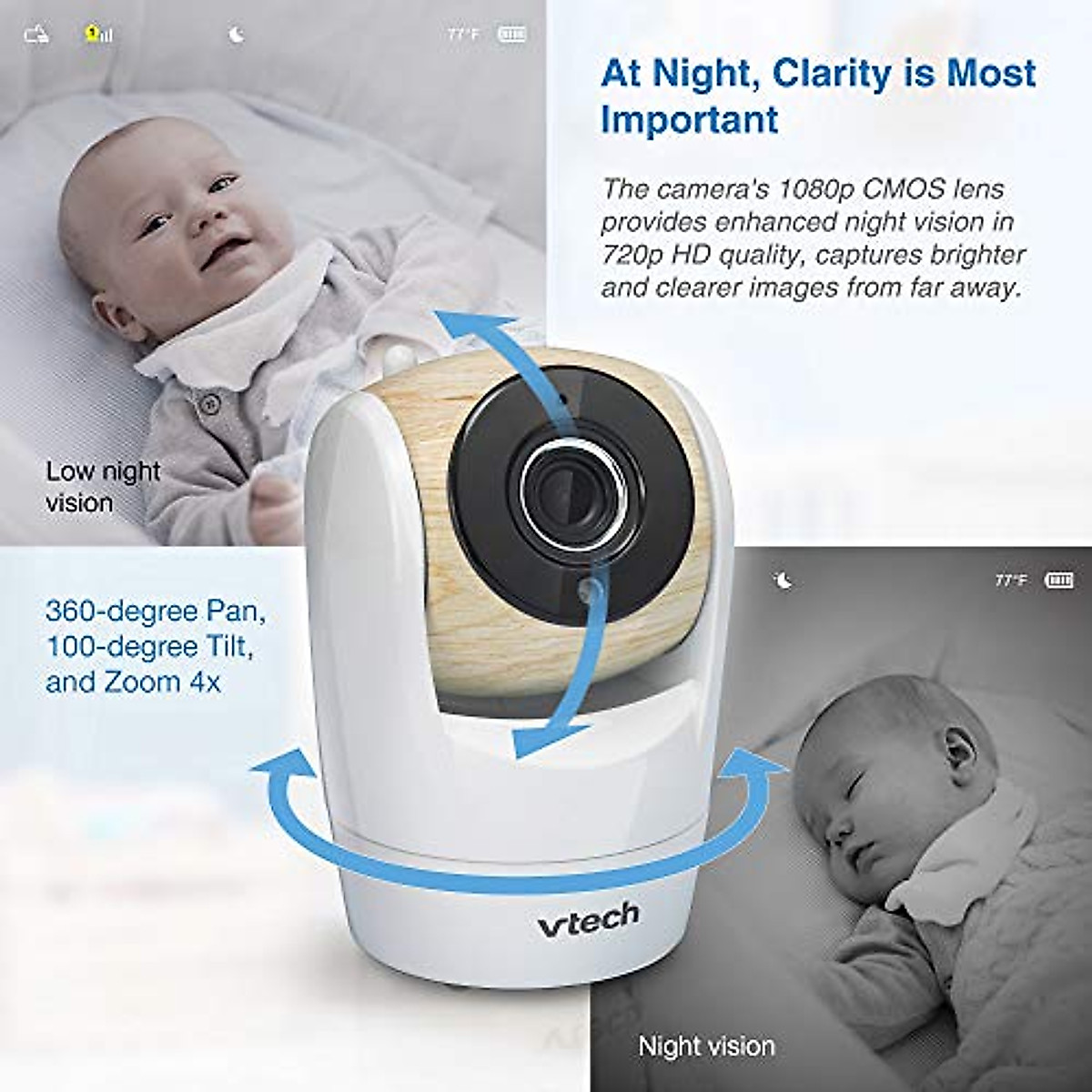 [Upgraded] VTech VM919HD Video Monitor with Battery Support 15-hr Video Streaming, 7" 720p HD Display,360 Panoramic Viewing, 110 Wide-Angle View,HD Night Vision,Up to 1000ft Range,Secured Transmission