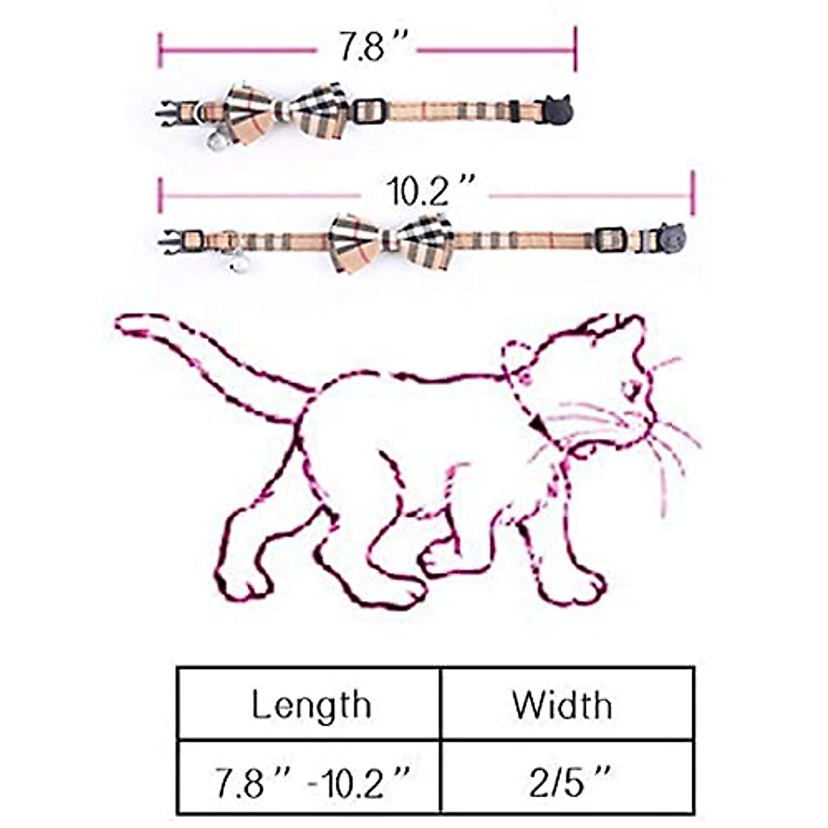 SuperBuddy Cat Collars Breakaway with Cute Bow Bell - 2 Pack Kitten Collar Plaid Cat Collar with Removable Bowtie for Cats Kittens