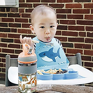 Nuby On The Go Silicone 3D Bib with Scoop to Catch Mess, Roll to Go, 6 M+, Shark