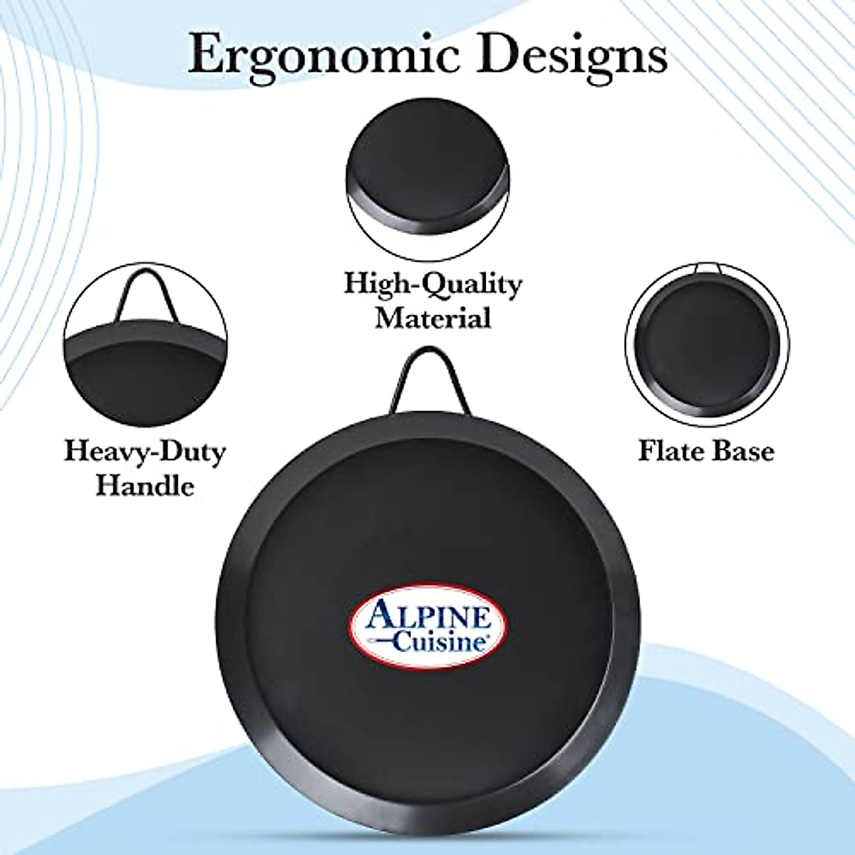 Alpine Cuisine Nonstick Round Comal Griddle 11-Inch - Black Carbon Steel Tortilla Comal with Single Handle - Durable, Heavy Duty Comal for Cooking - Even-Heating