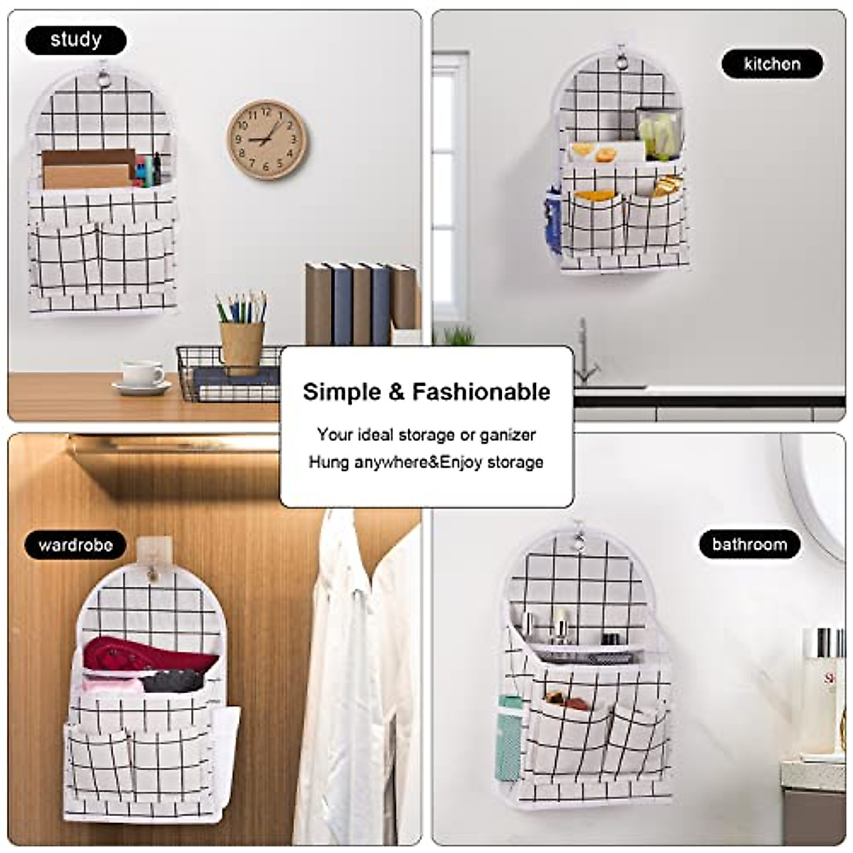 ZiMWoo 2 Packs Wall Hanging Storage Bag with Sticky Hook, Hanging Wall Basket Organizer for Bedroom Kitchen Dormitory, Waterproof Hanging Storage Organizer for Bathroom,Hanging Closet Basket