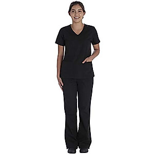 Vital Threads Womens Scrubs Set V-Neck Top & Drawstring Pant, VT514C, S, Black