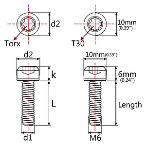 Wanyifa Titanium Torx Square Head M6 x 10 15 20 25 30 35 40 45 50 60 65 70 80mm Screw Pack of 5 (Burn Blue, M6x10mm)