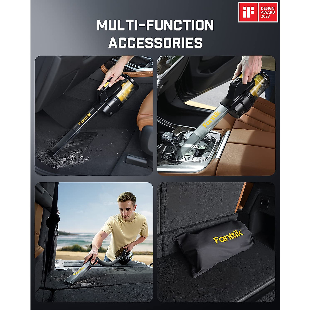 Fanttik RobustClean™ V9 Mate Cordless Car Vacuum, 13kPa/40AW, Handheld Vacuum with Various Attachments, 2-Hour Fast Charge, Lightweight Cordless Vacuum with LED-Display&Light, for Car Home Cleaning