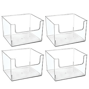 mDesign Modern Plastic Open Front Dip Storage Organizer Bin Basket for Kitchen Organization - Shelf, Cubby, Cabinet, and Pantry Organizing Decor - Ligne Collection - 4 Pack - Clear