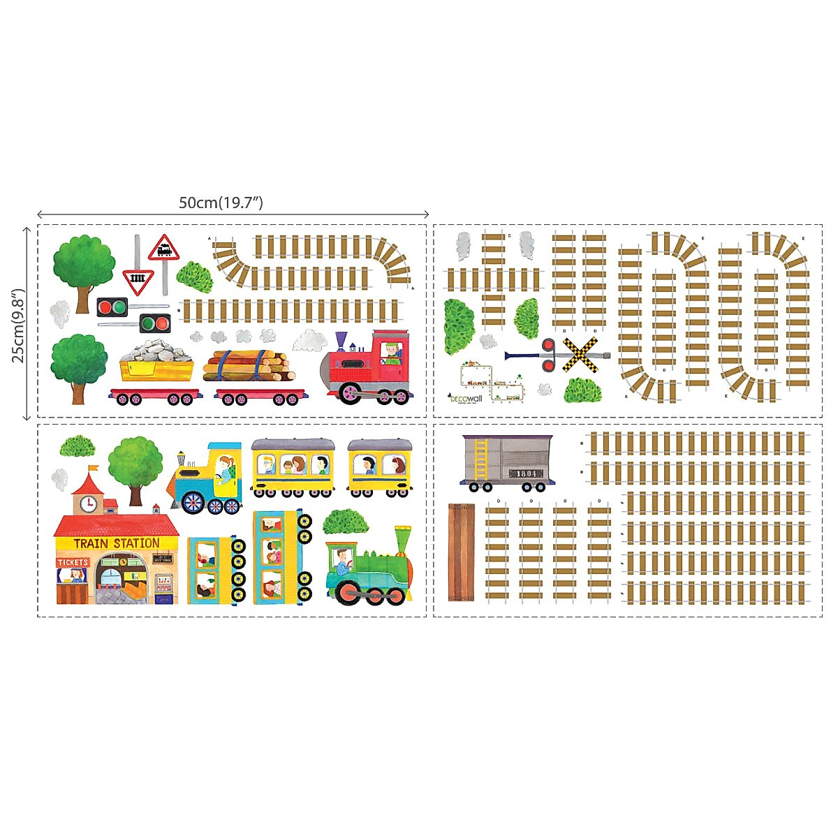 DECOWALL DW-1504 Trains and Tracks Kids Wall Stickers Wall Decals Peel and Stick Removable Wall Stickers for Kids Nursery Bedroom Living Room d?cor