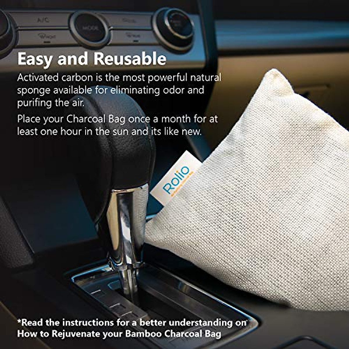 Rolio - Bamboo Charcoal Air Purifying Bag - Odor and Moisture Absorber for Home, Car, Closet, Bathroom, Litter Box, Shoes - Activated Charcoal Air Freshener