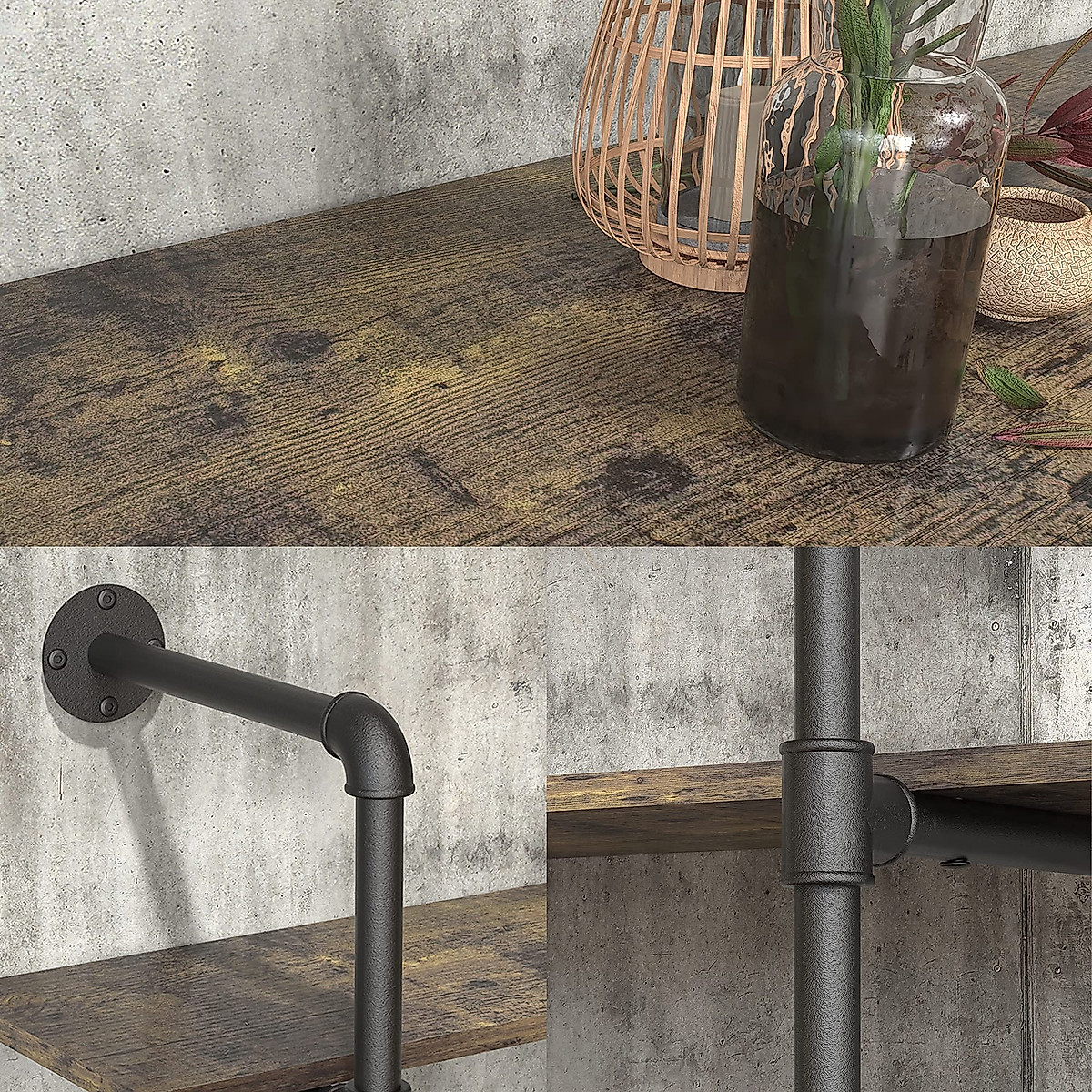 Gezen Industrial Pipe Shelving 31.5in Floating Bookshelf,Wall Mounted Shelves Rustic Floating Shelves, Wall Storage Book Shelves for Living Room, Bedroom, Kitchen (Brown, 2 Tier)