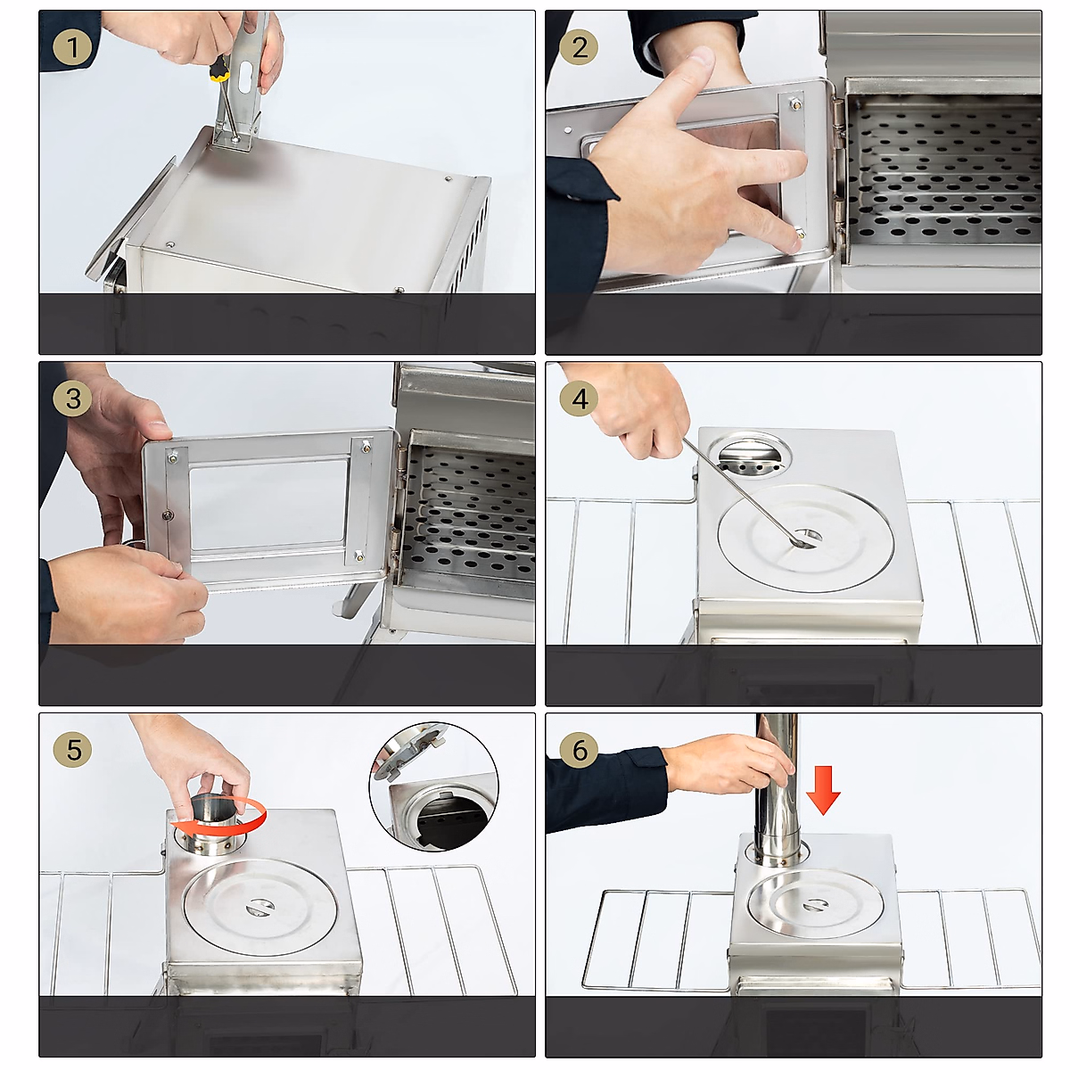 Fltom Camping Wood Stove, Portable Hot Tent Stove with Sectional Chimney Pipes, 304 Stainless Steel Wood Burning Stove for Tent Shelter and Cooking Heating