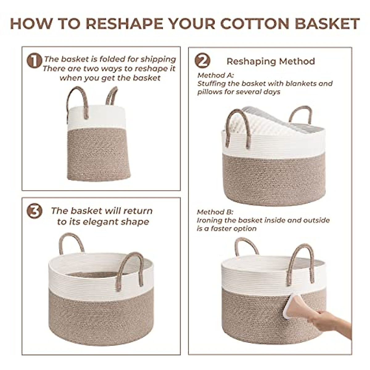 INDRESSME Cotton Rope Basket Extra Large Woven Basket for Blankets Toy Basket Baby Laundry Basket with Big Handles Rope Hamper Storage Bin for Organizer Toy Pillow Living Room, 21 D x 14 H Inches