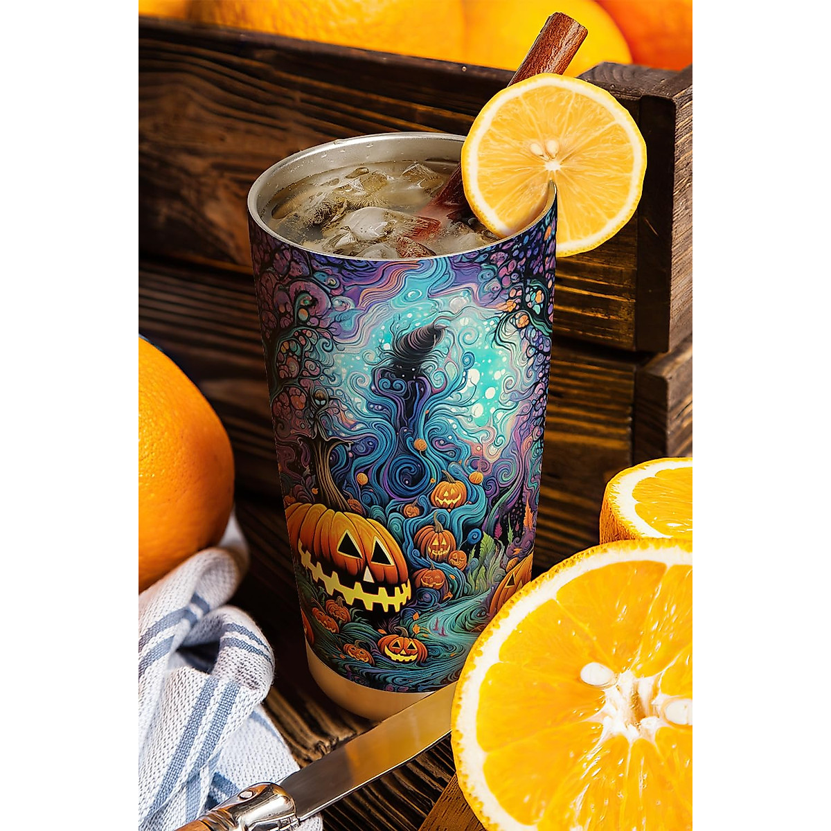 ORCAE 20oz Halloween Pumpkin Ghost Tumbler, Boo Boo Ghost, Trick or Treat, Halloween Gifts, Coffee Thermos, Stainless Steel Double Wall Vacuum Insulated Coffee Mug, Travel Cup with Lid - B