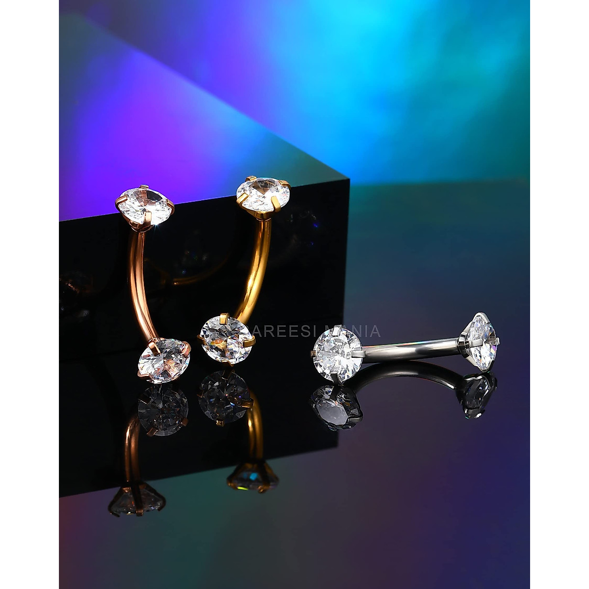 CM Crareesi Mania Belly Button Ring Surgical Steel Small Belly Button Rings Double Clear CZ Internal Thread Belly Piercing Jewelry 14G Belly Rings