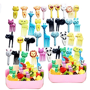 UOUYOO 36 Pcs Animal Food Picks for Kids, Cute Cartoon Animal Fruit Food Toothpicks,Reusable Lunch Picks for Kids Bento, Lunch Bento Box Picks for Toddler,kids lunch accessories