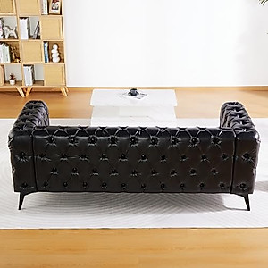 Chesterfield Sofa, Modern Faux Leather Button Tufted Accent Couch with Square Arms and Metal Legs for Living Room, Bedroom, Office, Apartment (Black)